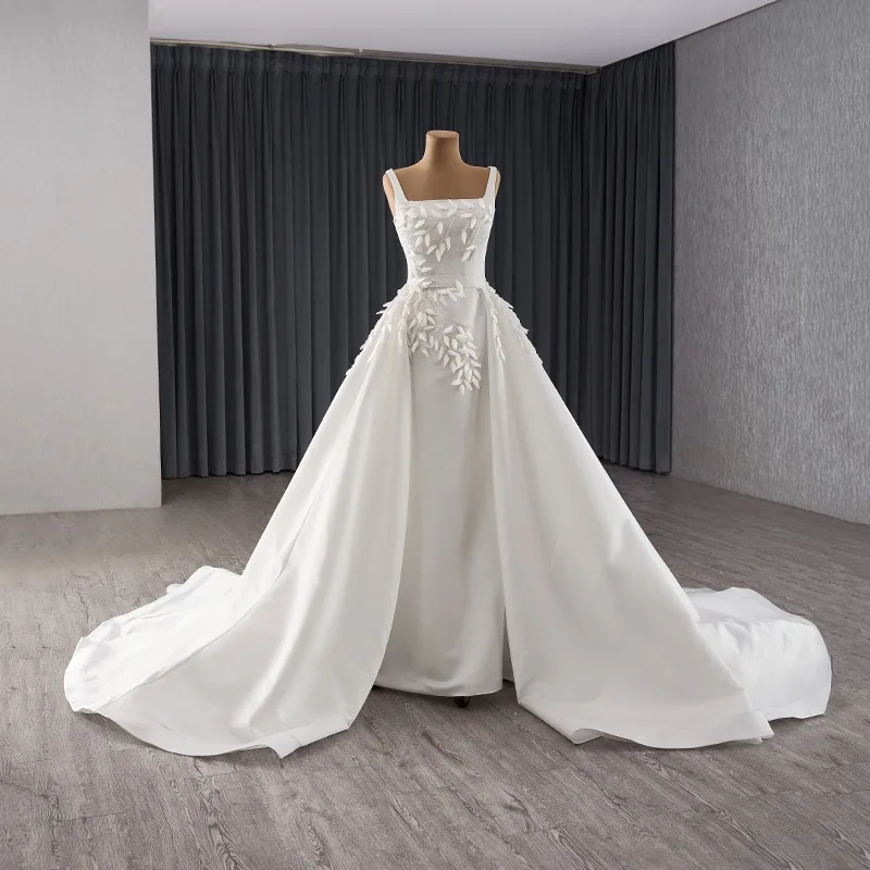 Haut de Gamme Blanche Paillettes Fleur Satin Robe De Mariée 2024 ...