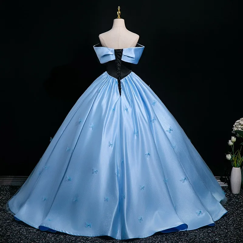 Elegant Pool Blue Prom Dresses 2025 Ball Gown Strapless Sleeveless ...