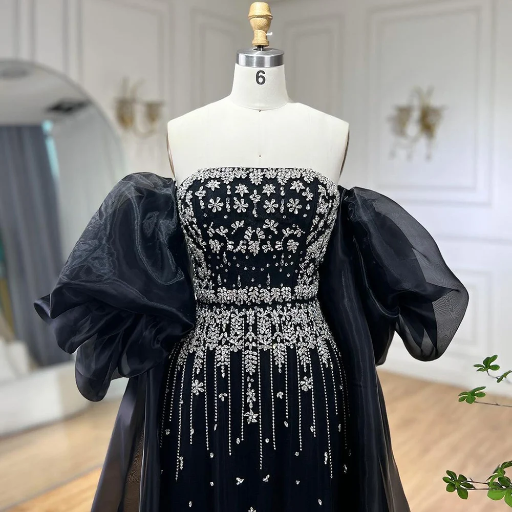 High-end Black Rhinestone Prom Dresses 2024 Empire Strapless Puffy ...