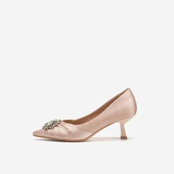 Chic / Beautiful Champagne Rhinestone Prom Pumps 2024 Leather 5 cm ...