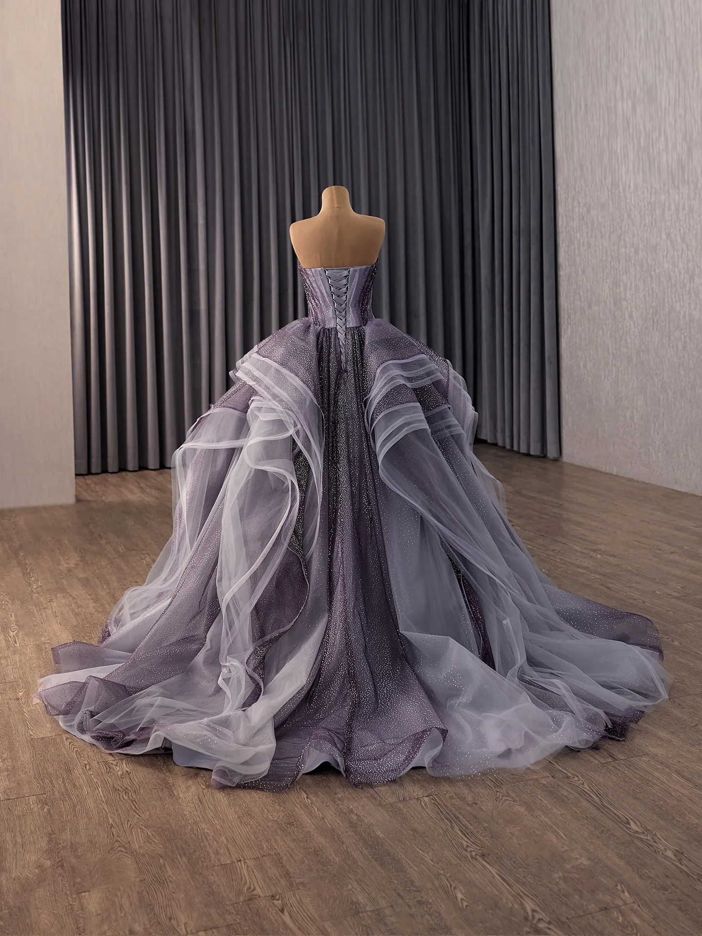 Sparkly High-end Purple Cascading Ruffles Star Sequins Prom Dresses ...