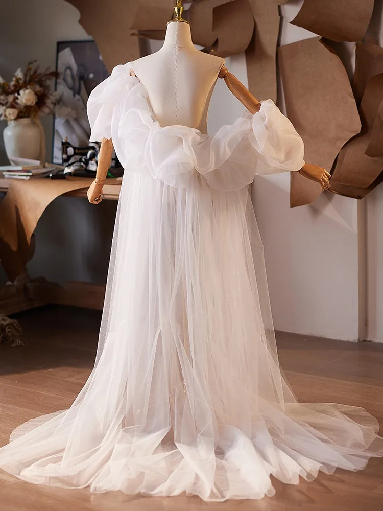Modest / Simple White Puffy Short Sleeve Prom Shawls 2025 Tulle
