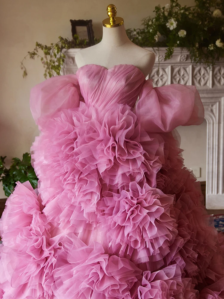 Exaggerated Fuchsia Cascading Ruffles Prom Dresses 2024 Ball Gown Off ...