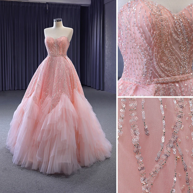 High-end Candy Pink Beading Sequins Ruffle Prom Dresses 2023 A-Line ...