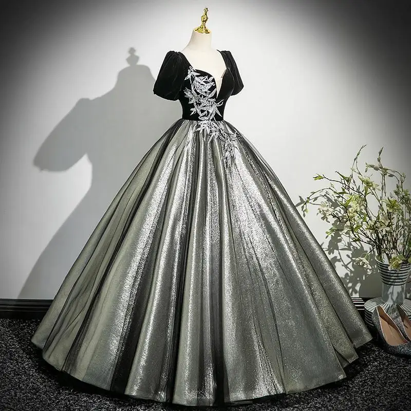 Demure Black Glitter Sequins Prom Dresses 2025 Ball Gown Square ...