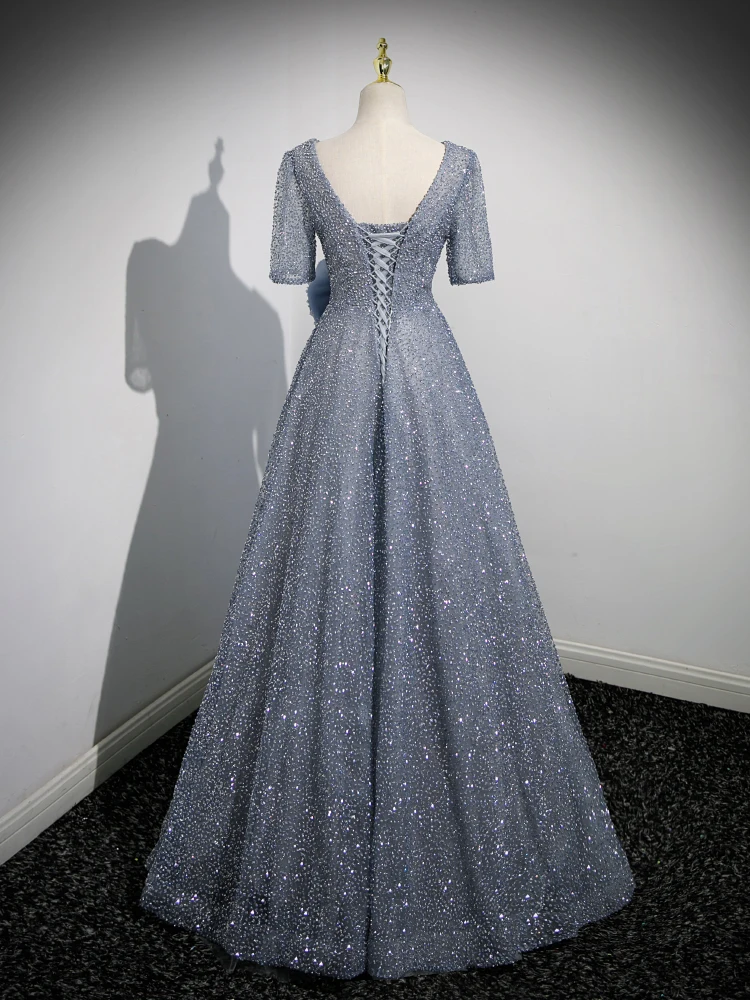 Glittrande Grå Beading Appliqués Paljetter Balklänningar 2023 Prinsessa ...