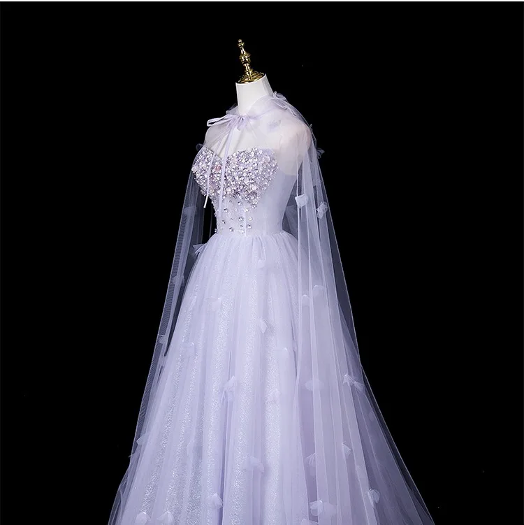 Chic / Beautiful Lavender Appliques Rhinestone Prom Dresses 2025 A-Line ...