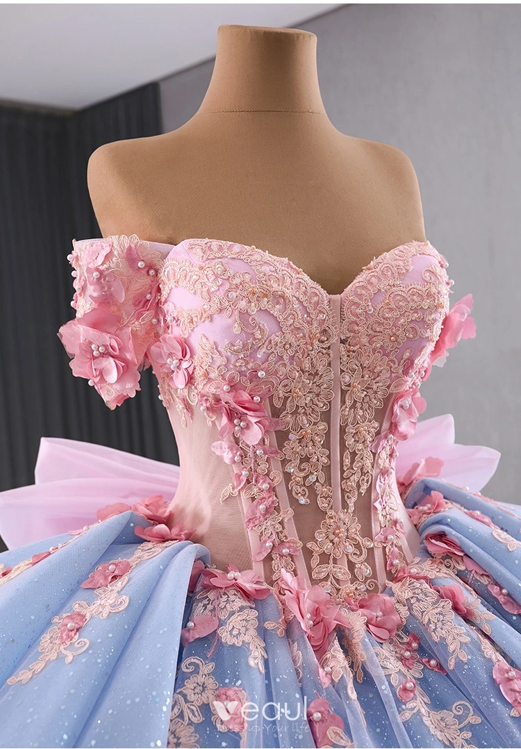 Luxury / Gorgeous Blushing Pink Appliques Pearl Lace Flower Prom ...
