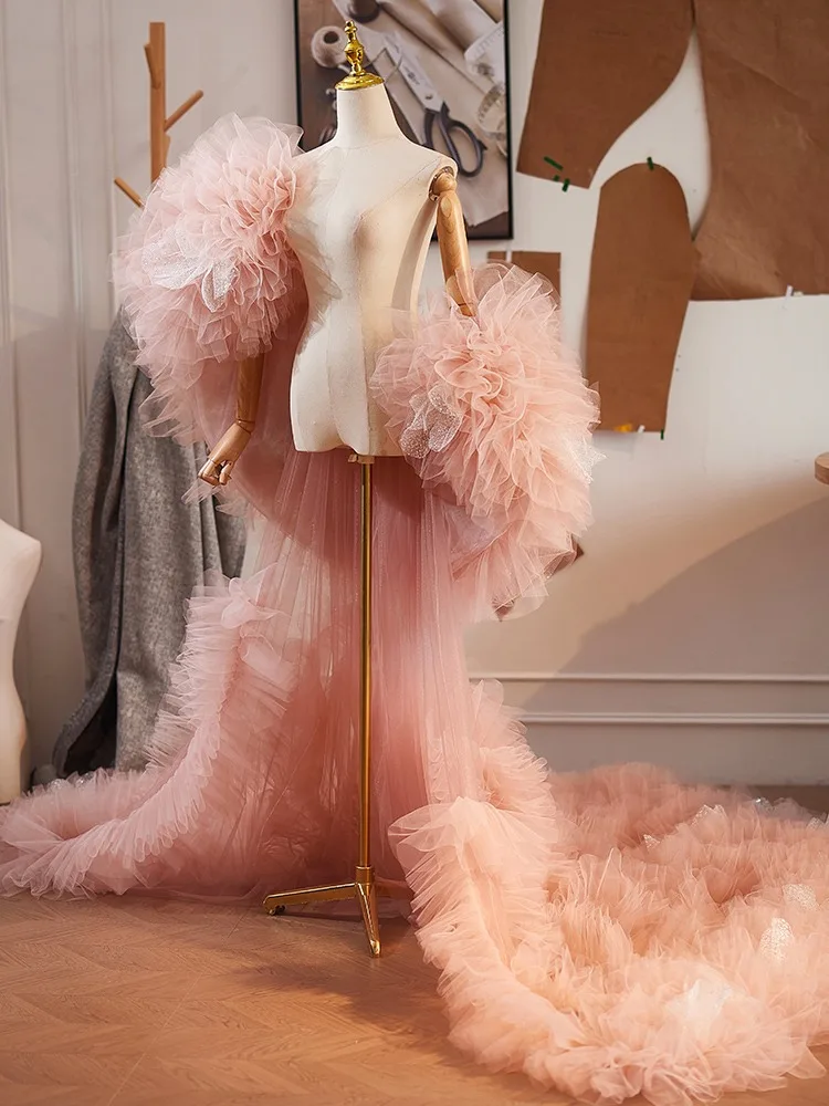 Fashion shawl Blushing Pink Tulle Shawls Prom Short Sleeve Appliques ...