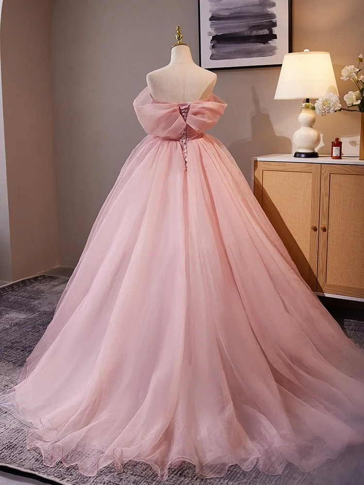 Elegant Blushing Pink Flower Prom Dresses 2024 Ball Gown Off-The ...