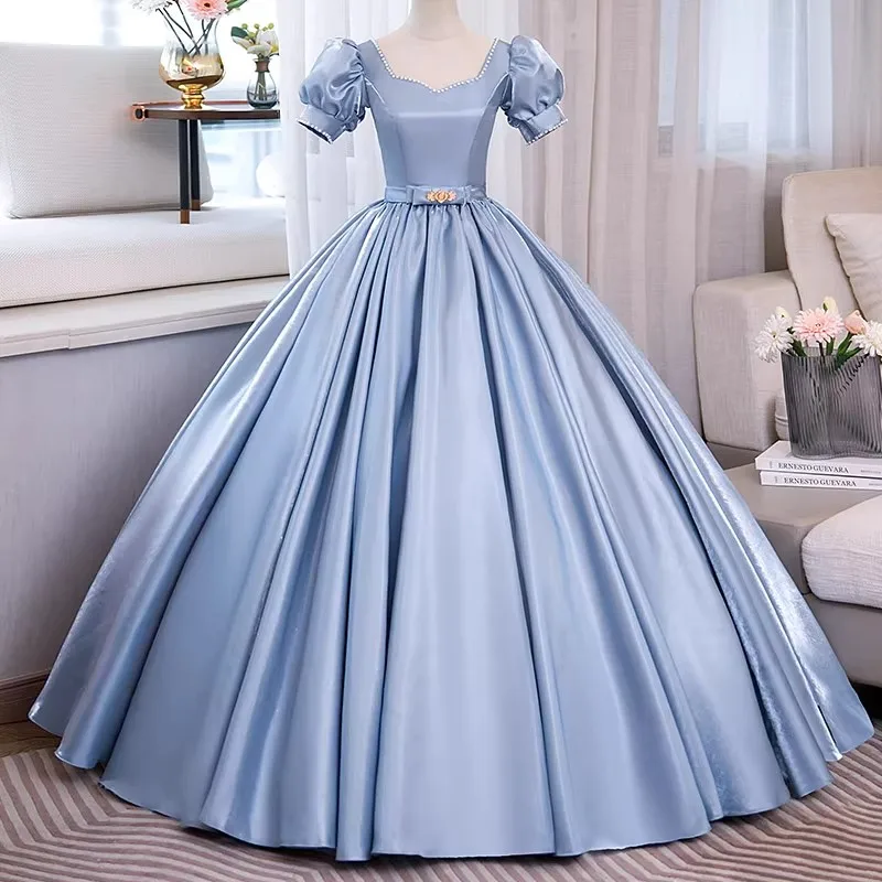 Chic / Beautiful Sky Blue Prom Dresses 2023 Ball Gown Pearl Square ...