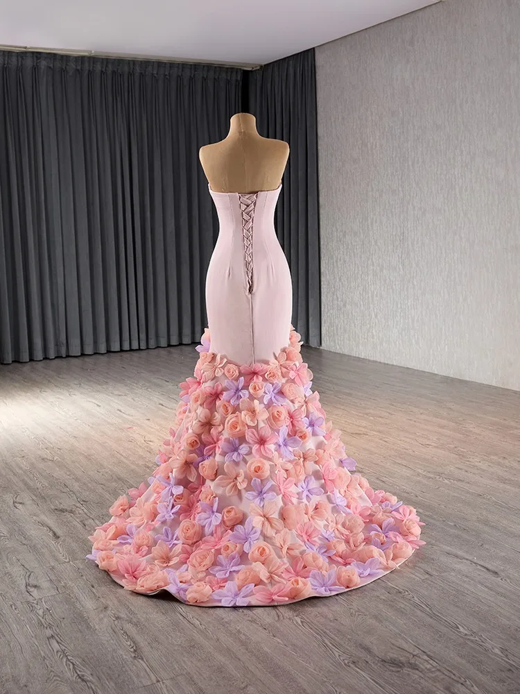 Gama Alta Hada de las flores Rosa Clara Apliques Asimétrico Vestidos de ...