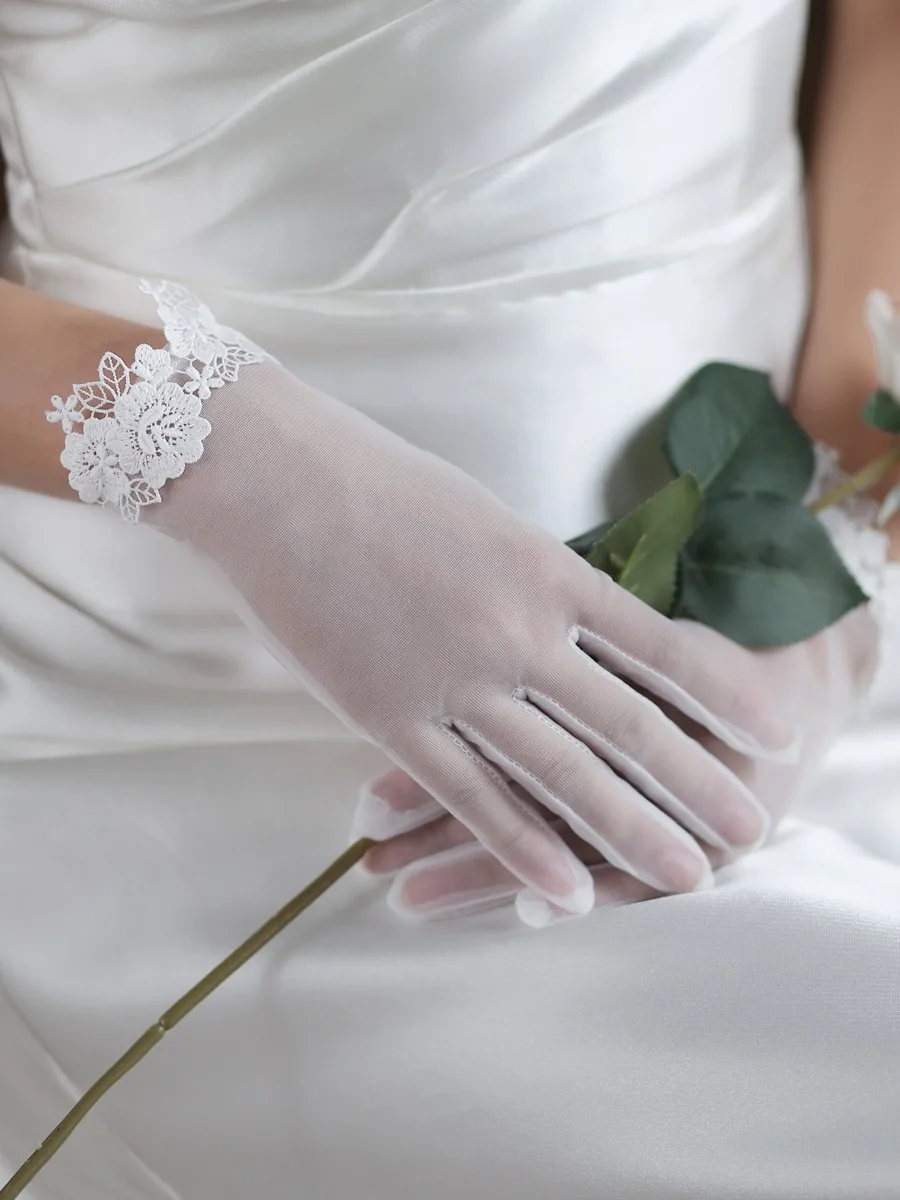 Vintage Hvit Blonder Blomst Brudehansker Bryllup 2025