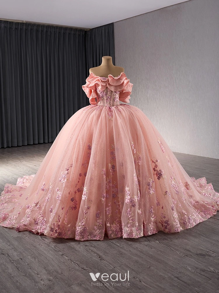 Flower Fairy Luxury / Gorgeous Blushing Pink Pearl Lace Flower Prom ...