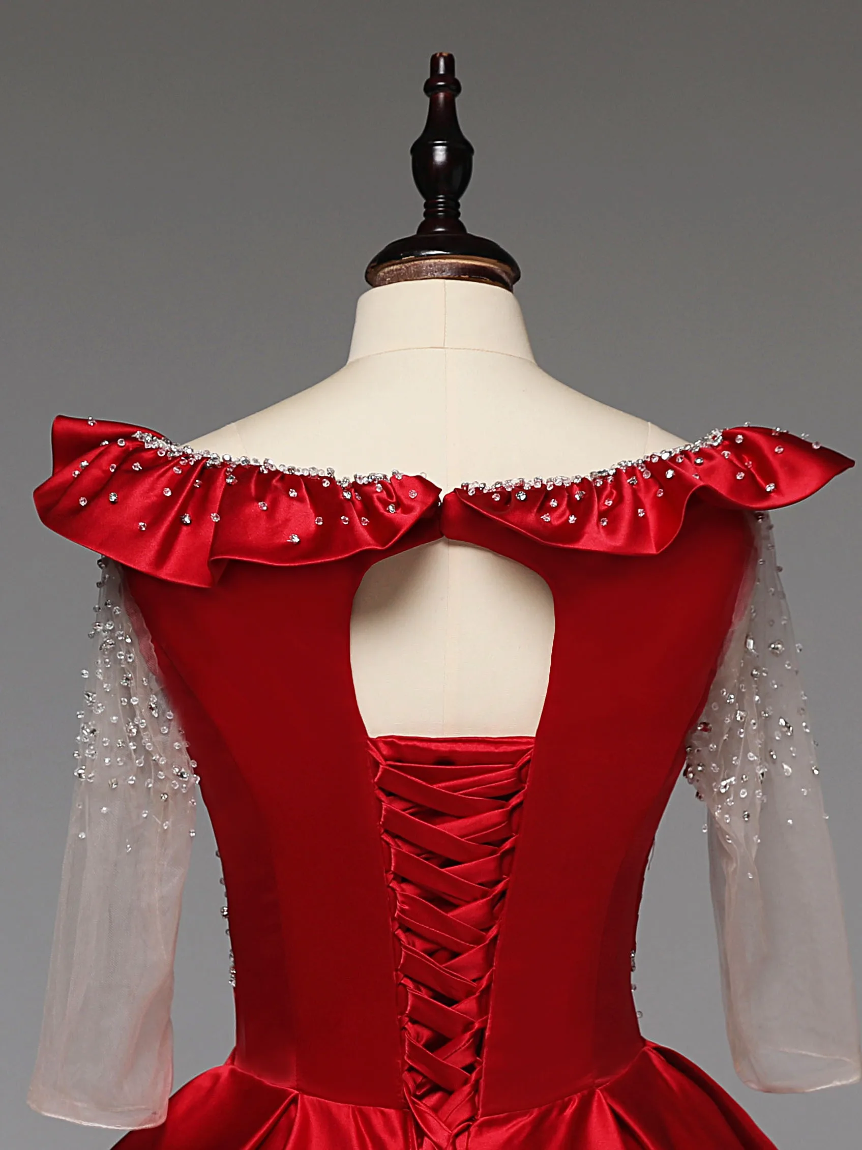 Vintage / Retro Red Rhinestone Prom Dresses 2025 Ball Gown Scoop Neck 1 ...