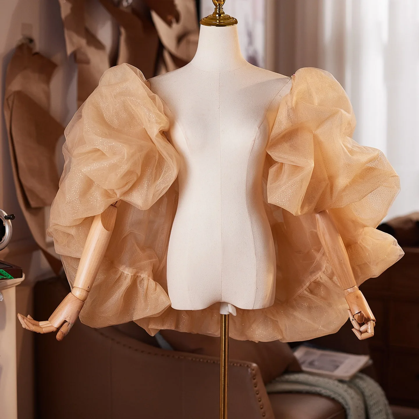 Chic / Beautiful Champagne Ruffle Prom shawl Short Sleeve 2026