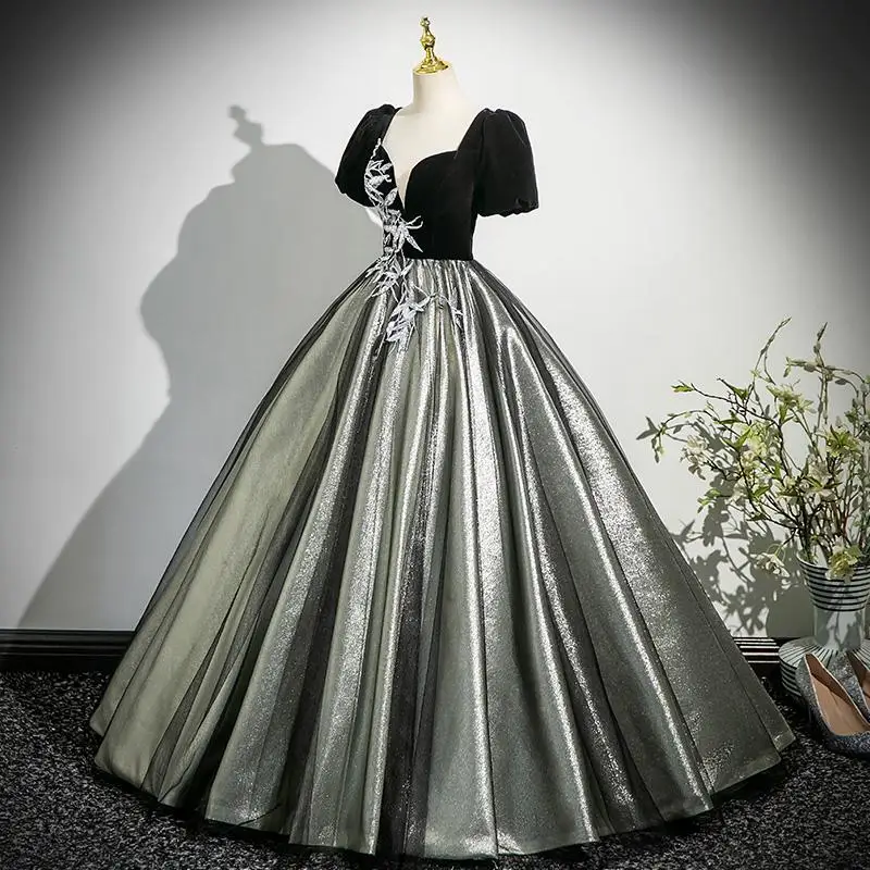 Demure Black Glitter Sequins Prom Dresses 2025 Ball Gown Square ...