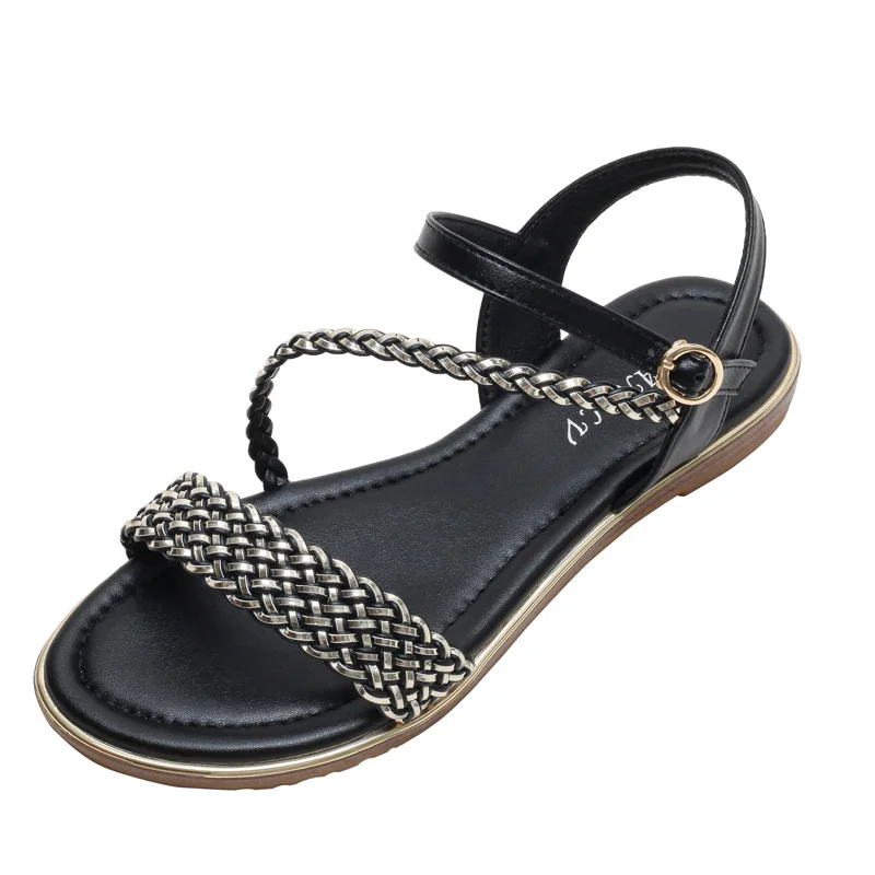 Marron Confortable Plage Tresser Plate Sandales Femme 2022 Peep Toes ...