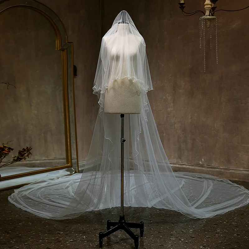 Vintage / Retro White Wedding Veils 3 m Tulle Chapel Train 2024