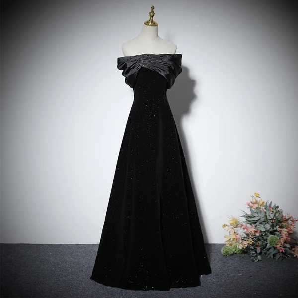 Elegant Black Glitter Prom Dresses 2024 A-Line / Princess Off-The ...