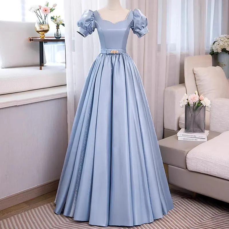 Chic / Beautiful Sky Blue Prom Dresses 2023 Ball Gown Pearl Square ...