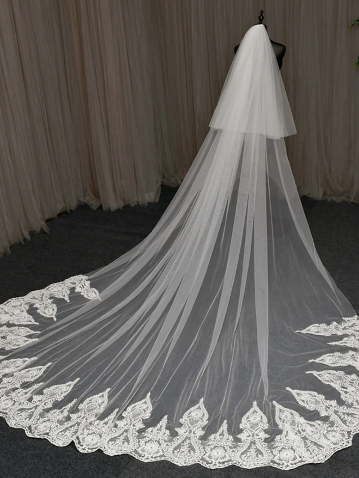 Demure White Lace Flower 3 m Court Train Wedding Veils 2025