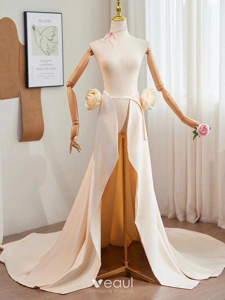 Chic / Beautiful Champagne Satin Evening Party shawl Jackets & wraps 2024