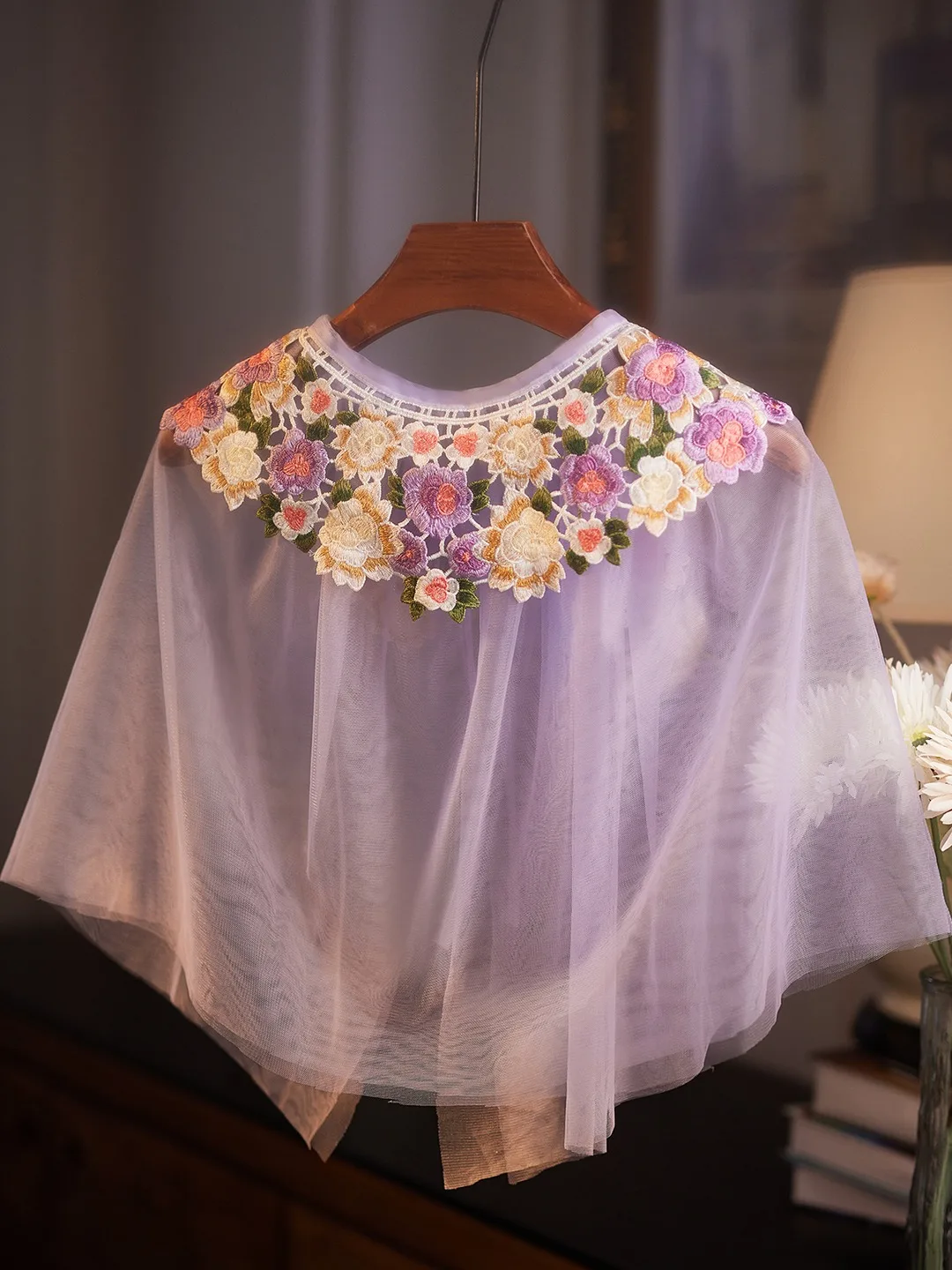 Flower Fairy Lavender Lace Flower Tulle shawl 2025