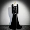 Demure Black Rhinestone Split Front Velvet Prom Dresses 2025 Trumpet ...