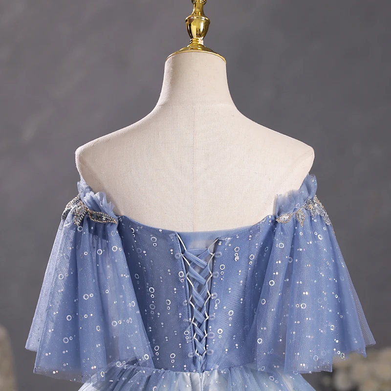 Chic / Beautiful Ocean Blue Beading Prom Dresses 2023 Ball Gown Off-The ...