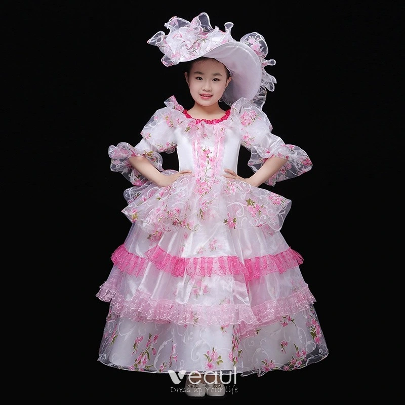 Vintage / Retro Medieval Blushing Pink Flower Girl Dresses 2024 3D Lace ...