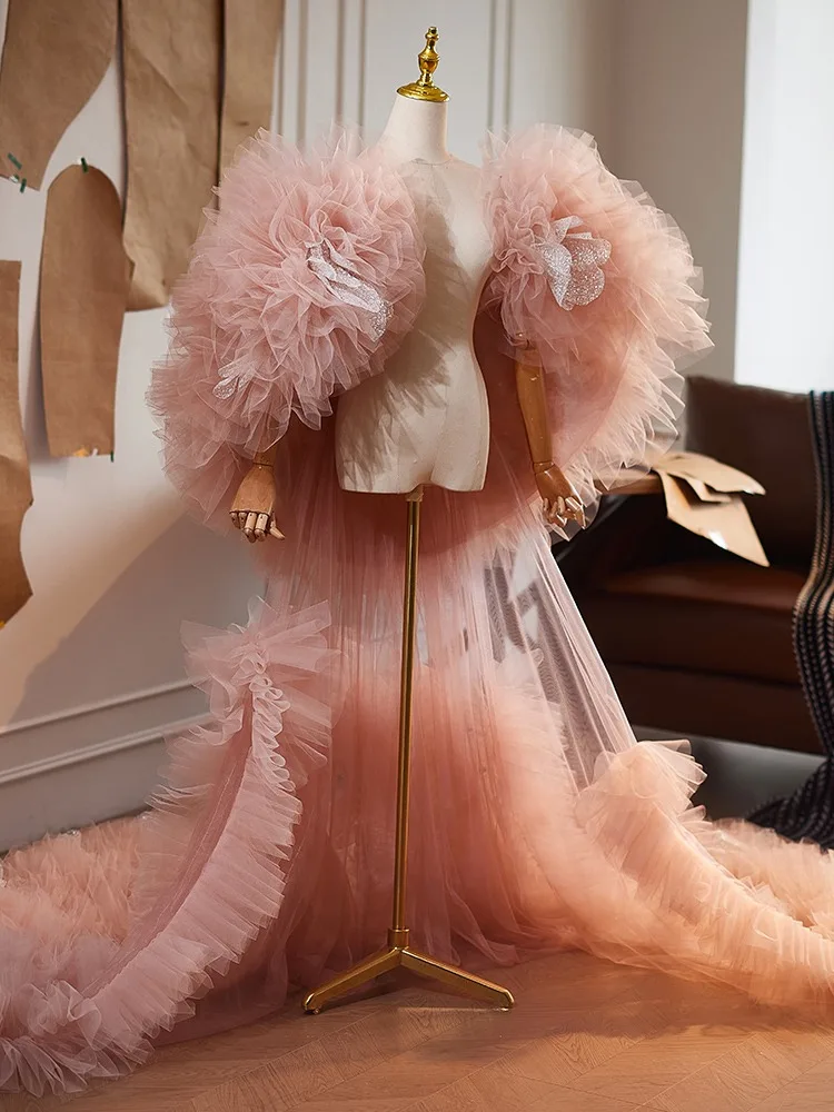 Fashion shawl Blushing Pink Tulle Shawls Prom Short Sleeve Appliques ...