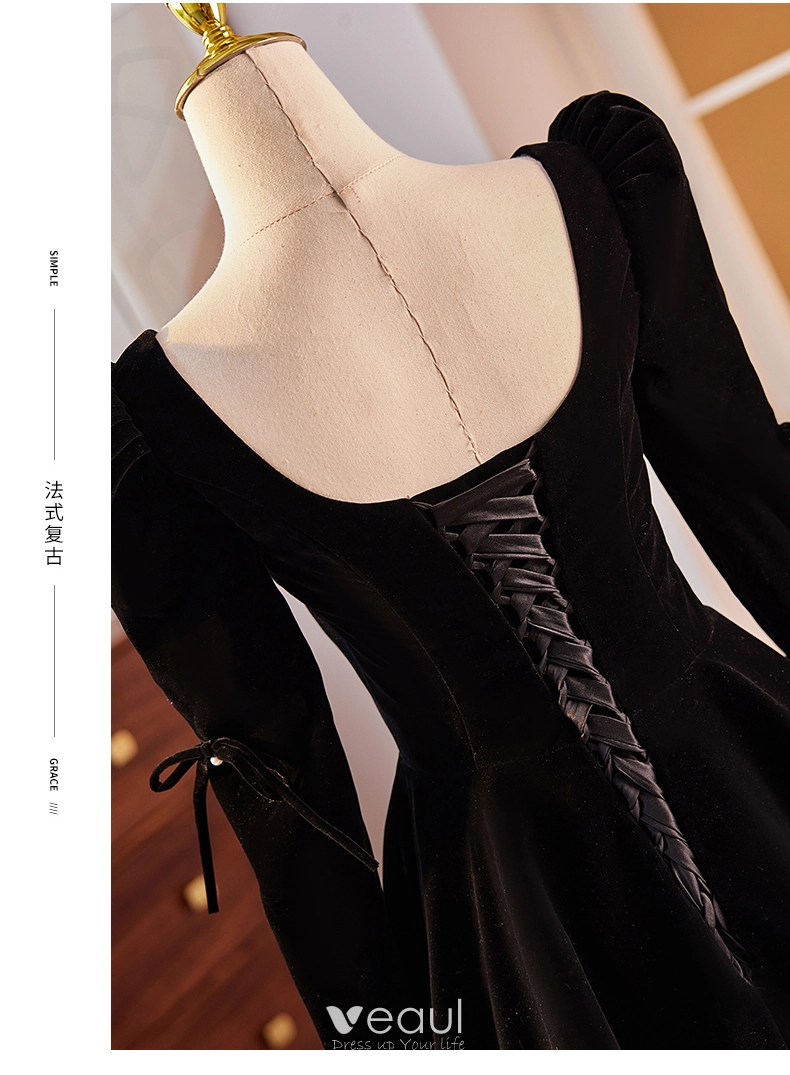 Audrey Hepburn Style Black Velvet Winter Prom Dresses 2024 A-Line ...