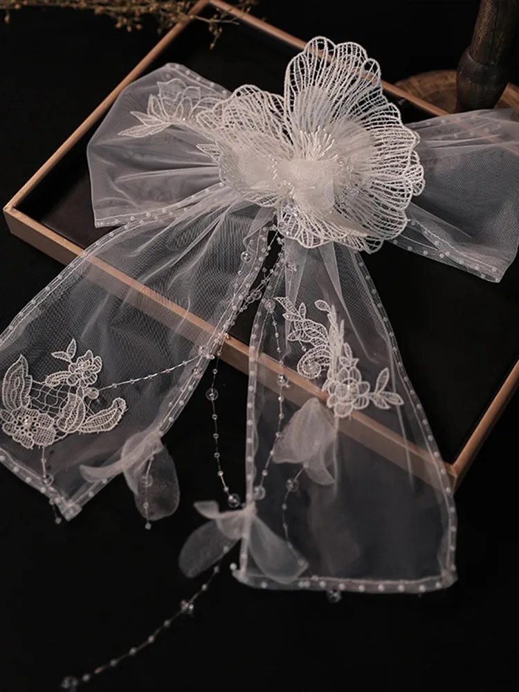 Lovely White Bow Lace Flower Wedding Veils 2025 Tulle