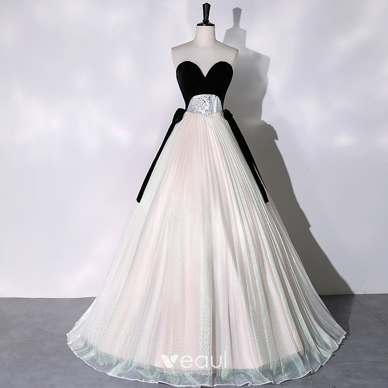 Elegant Black Prom Dresses 2023 A-Line / Princess Strapless Sleeveless ...