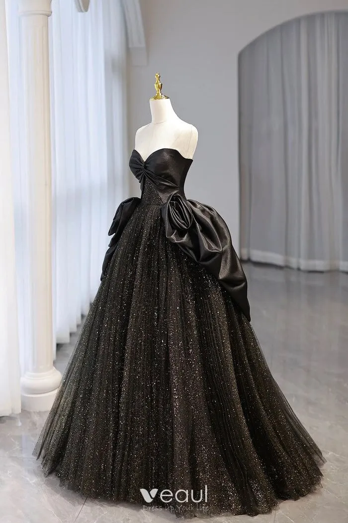 Charmant Noire Paillettes Robe De Bal Princesse 2024 Bustier Sans ...