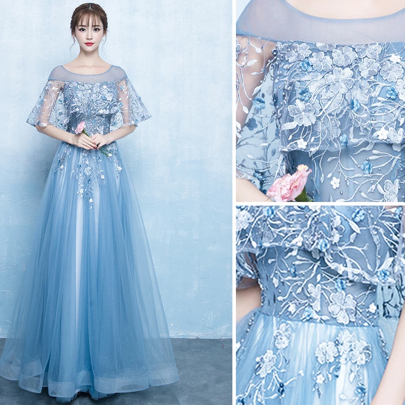 Elegant Pool Blue Prom Dresses 2019 A-Line / Princess Scoop Neck ...