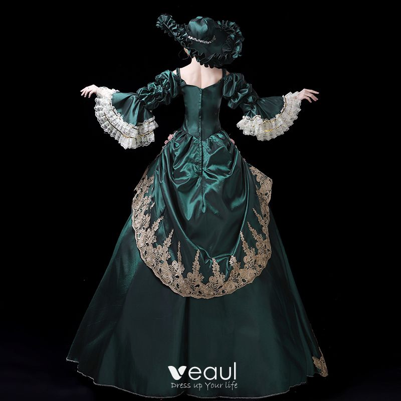 Vintage Retro Medieval Navy Blue Ball Gown Prom Dresses 2021 V Neck