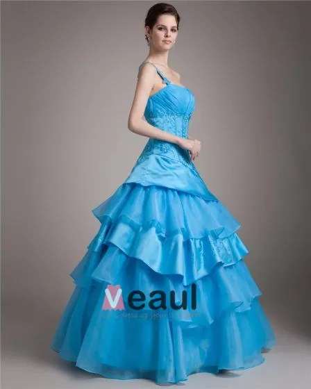 Ball Gown Organza Embroidery Beading Ruffle One Shoulder Floor Length