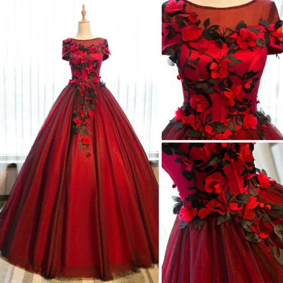 Chic Beautiful Burgundy Prom Dresses 2017 Ball Gown Butterfly