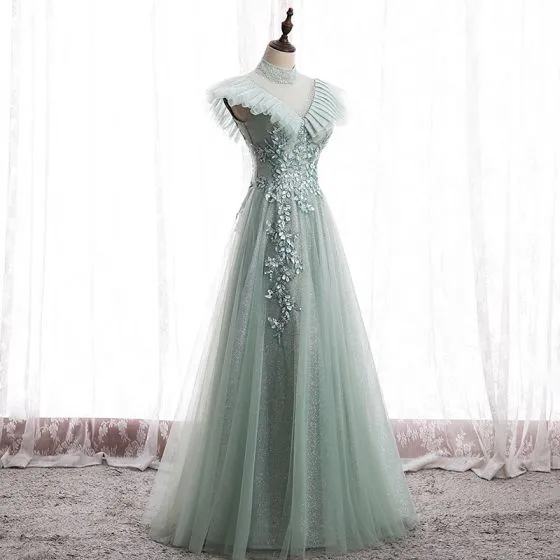 Vintage Retro Sage Green Prom Dresses A Line Princess 2020 Scoop