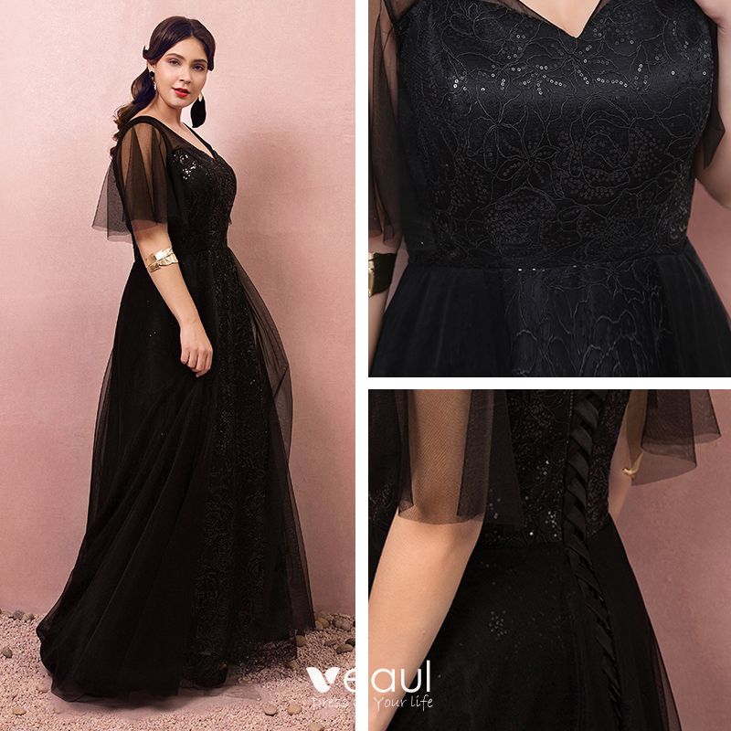 Sparkly Bling Bling Black Plus Size Prom Dresses 2018 A Line Princess