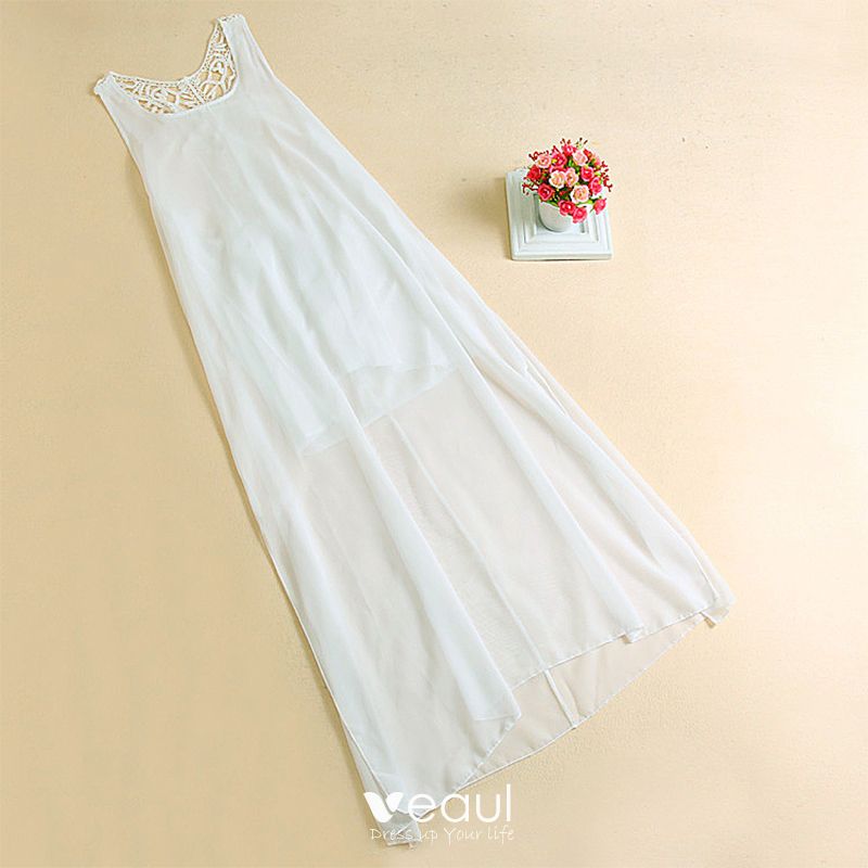 Sexy White Chiffon Summer Beach Maxi Dresses 2018 Sheath Fit