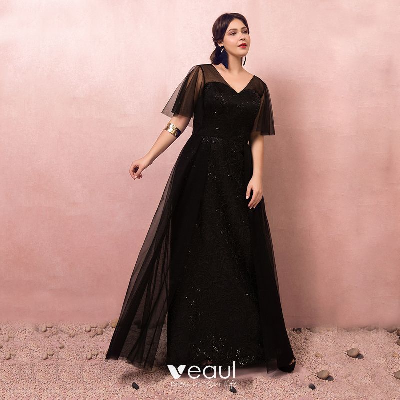 Sparkly Bling Bling Black Plus Size Prom Dresses 2018 A Line Princess