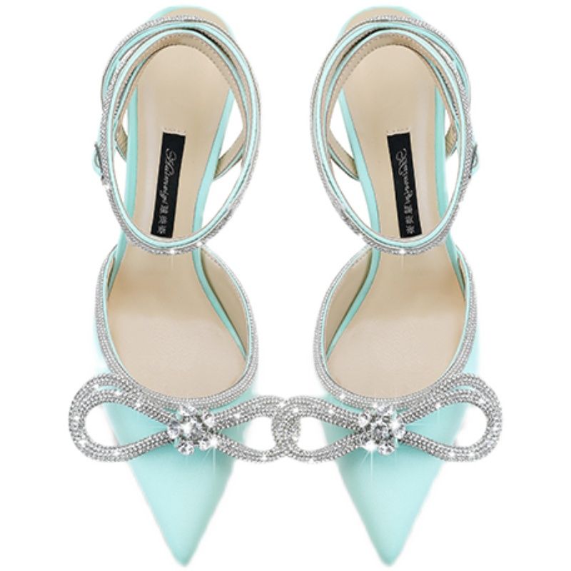 Sexy Mint Green Evening Party Womens Sandals 2021 Leather Rhinestone