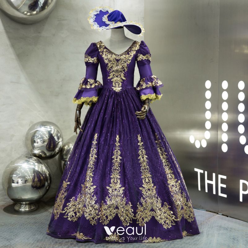 Vintage Retro Medieval Bling Bling Royal Blue Ball Gown Prom Dresses