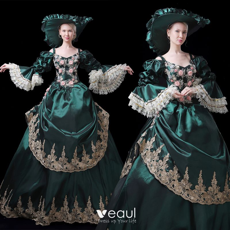Vintage Retro Medieval Navy Blue Ball Gown Prom Dresses 2021 V Neck