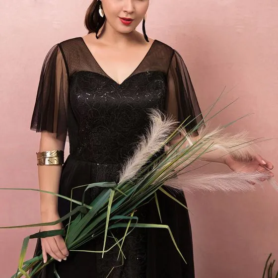 Sparkly Bling Bling Black Plus Size Prom Dresses 2018 A Line Princess